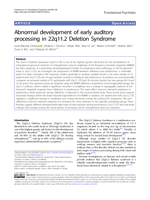 (PDF) Abnormal development of early auditory processing in 22q11.2 Deletion Syndrome