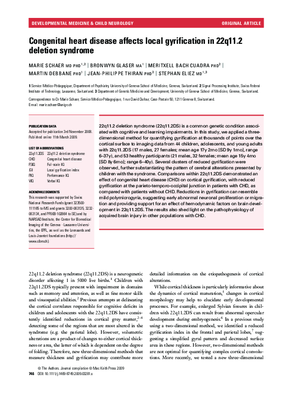 (PDF) Congenital heart disease affects local gyrification in 22q11.2 deletion syndrome
