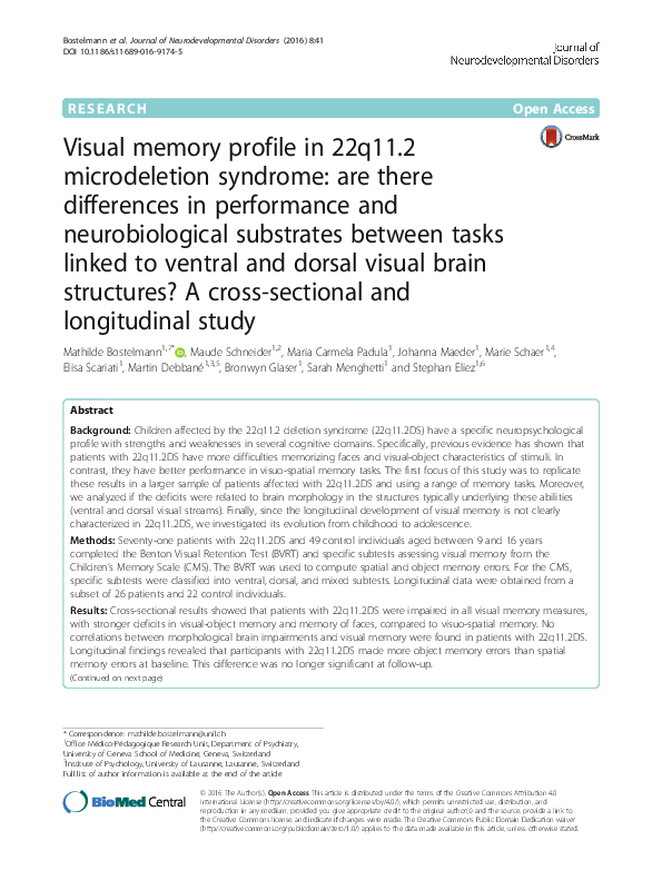 (PDF) Visual memory profile in 22q11.2 microdeletion syndrome: are there differences in ...