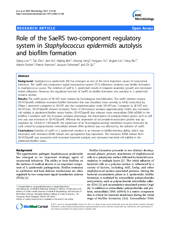 (PDF) Role of the SaeRS two-component regulatory system in ...
