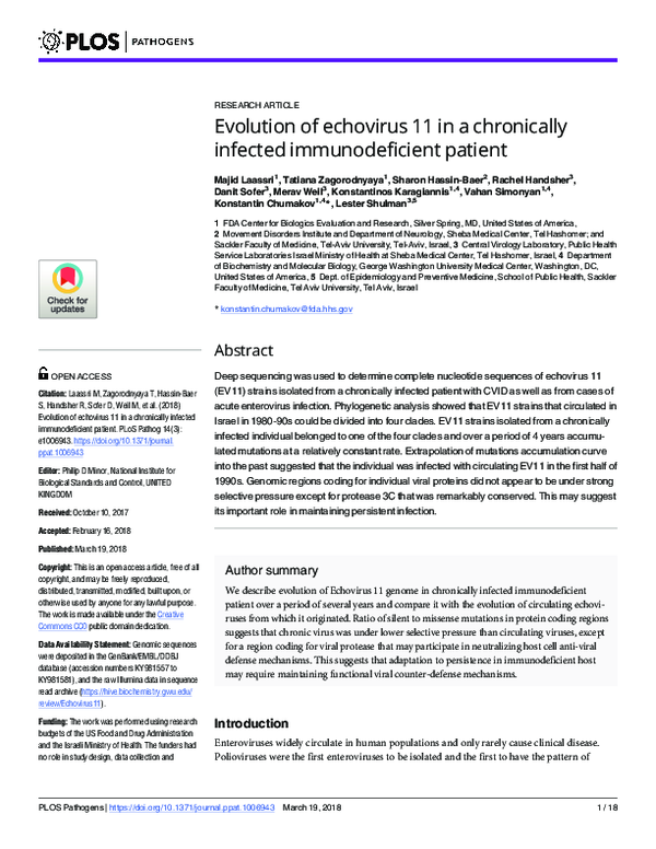 (PDF) Evolution of echovirus 11 in a chronically infected ...