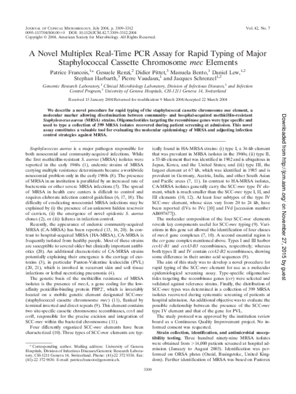 (PDF) A Novel Multiplex Real-Time PCR Assay for Rapid Typing of Major Staphylococcal Cassette ...