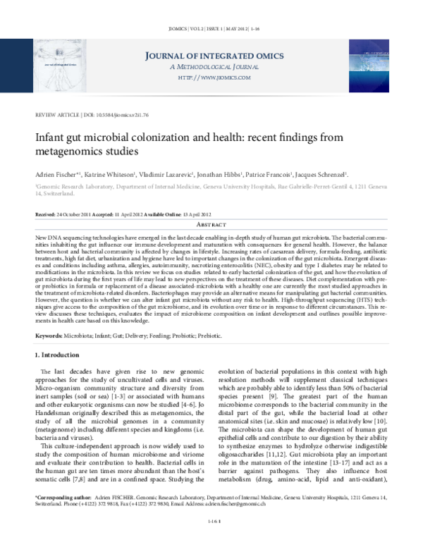 (PDF) Infant gut microbial colonization and health: recent findings ...