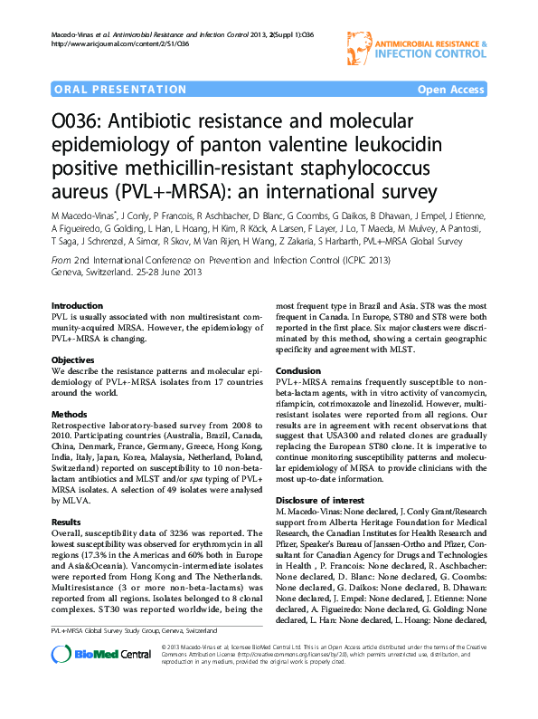(PDF) O036: Antibiotic resistance and molecular epidemiology of panton valentine leukocidin ...