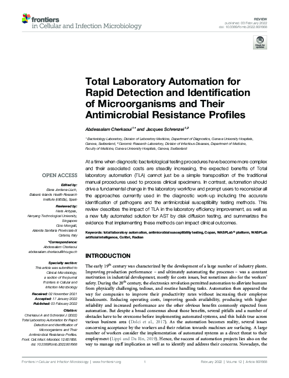 (PDF) Total Laboratory Automation for Rapid Detection and Identification of Microorganisms and ...