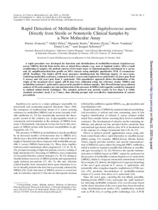 Pdf Rapid Detection Of Methicillin Resistant Staphylococcus Aureus