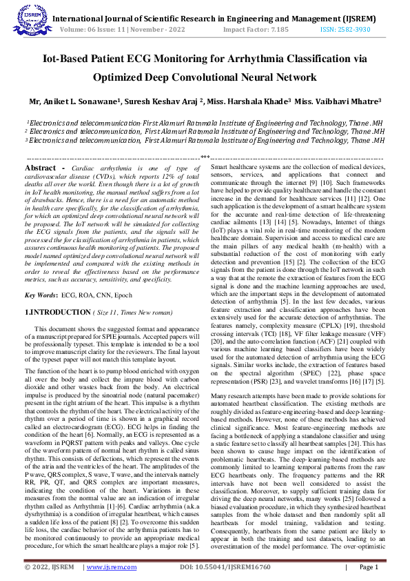 Pdf Iot Based Patient Ecg Monitoring For Arrhythmia Classification Via Optimized Deep