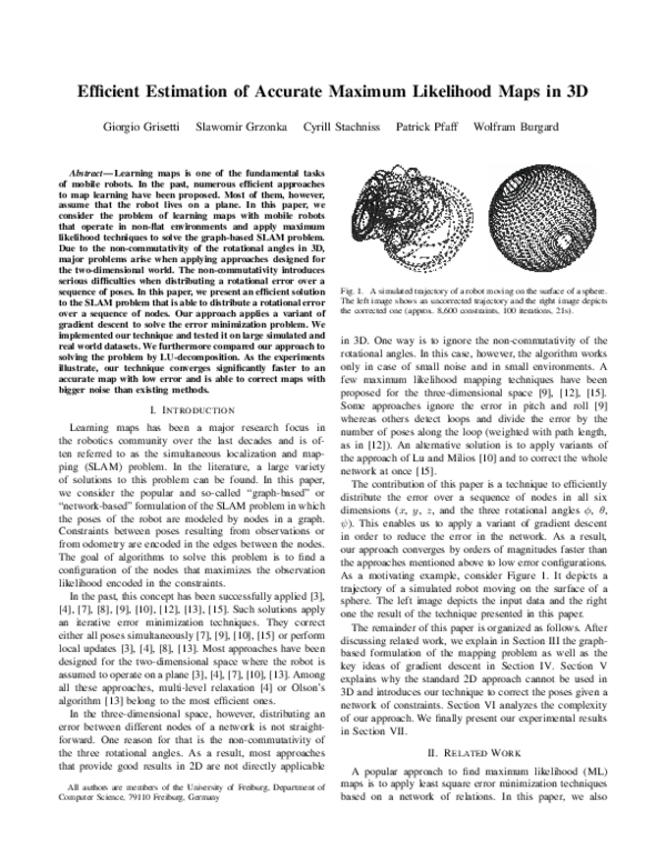 (PDF) Efficient estimation of accurate maximum likelihood maps in 3D