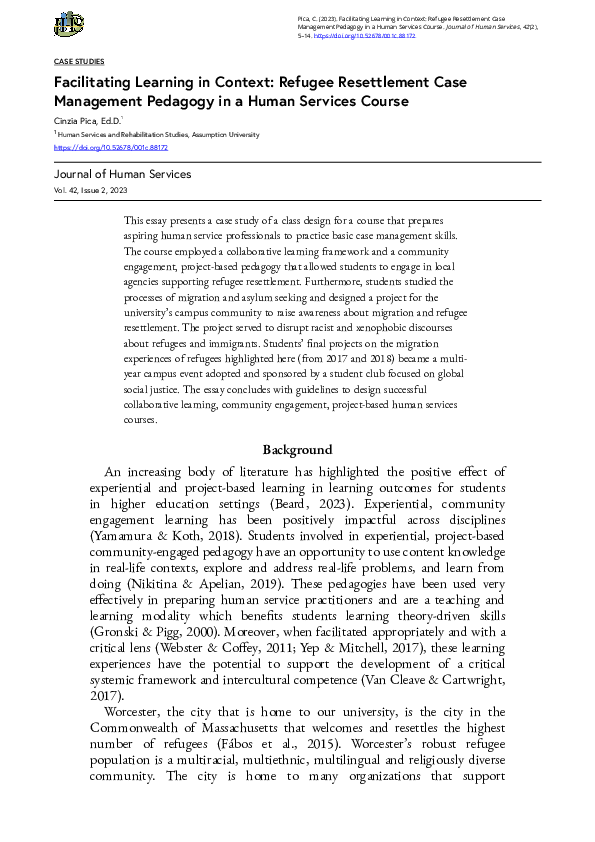 (PDF) Facilitating Learning in Context: Refugee Resettlement Case Management Pedagogy in a Human ...