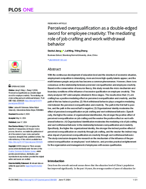 (PDF) Perceived overqualification as a double-edged sword for employee ...