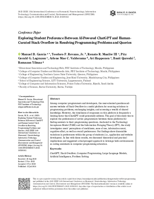 (PDF) Exploring Student Preference Between AI-Powered ChatGPT and Human ...