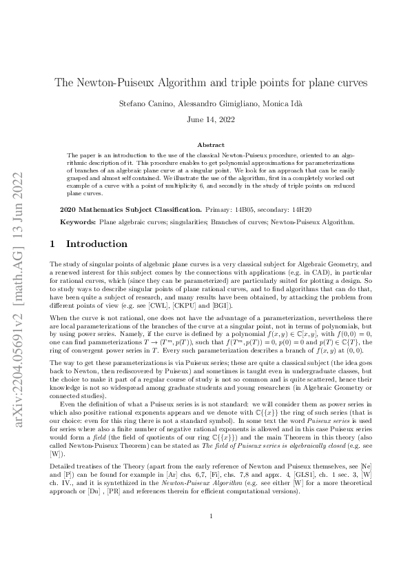 (PDF) Newton-Puiseux algorithm and triple points for planes curves