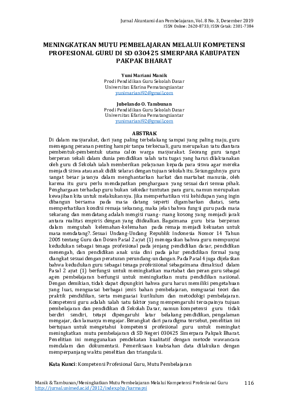 (PDF) Meningkatkan Mutu Pembelajaran Melalui Kompetensi Profesional Guru DI SD 030425 Simerpara ...