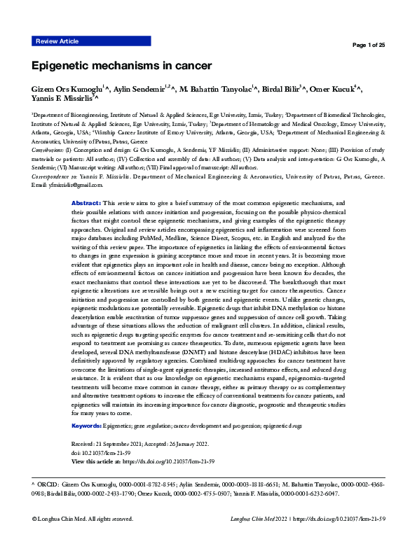 (PDF) Epigenetic mechanisms in cancer