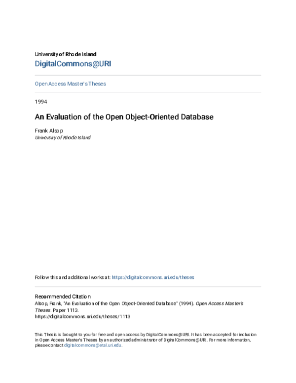 (PDF) An Evaluation of the Open Object-Oriented Database