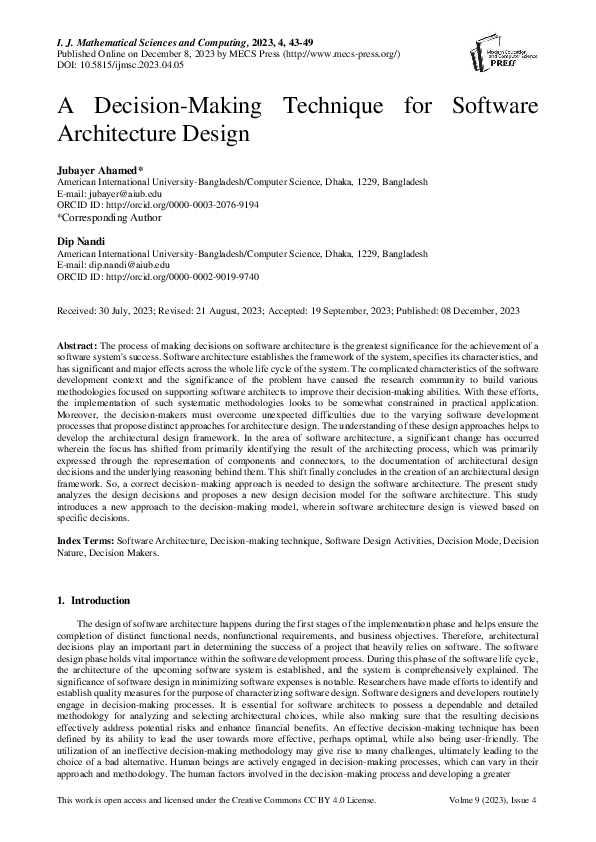 (PDF) A Decision-Making Technique for Software Architecture Design