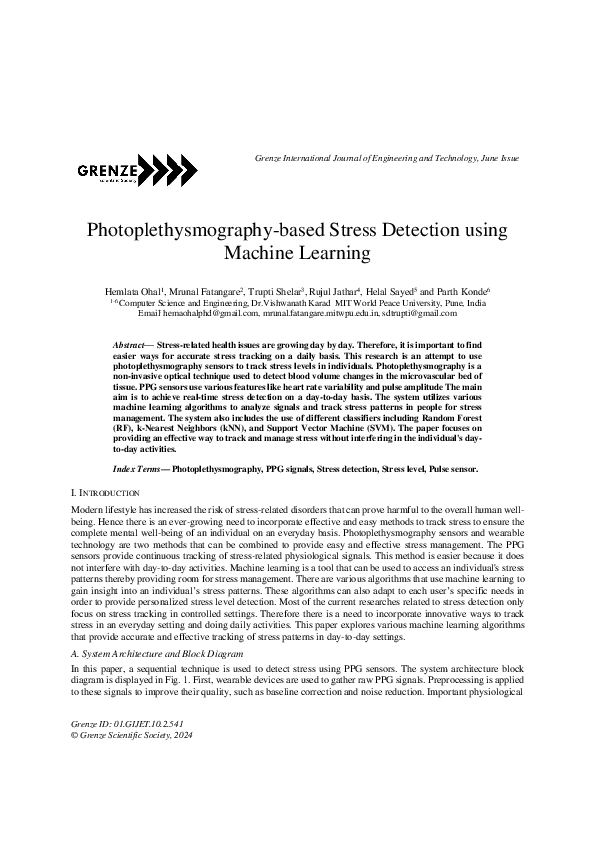 (PDF) Photoplethysmography-based Stress Detection using Machine Learning