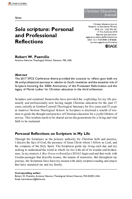 (PDF) Sola scriptura: Personal and Professional Reflections