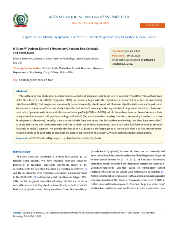 (PDF) Rejection Sensitivity Dysphoria in Attention-Deficit ...