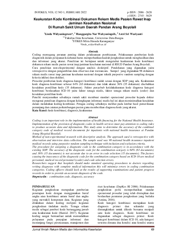 (PDF) Keakuratan Kode Kombinasi Dokumen Rekam Medis Pasien Rawat Inap Jaminan Kesehatan Nasional ...