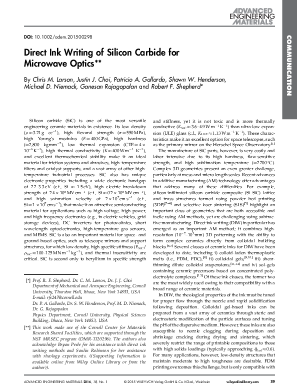 (PDF) Direct Ink Writing of Silicon Carbide for Microwave Optics