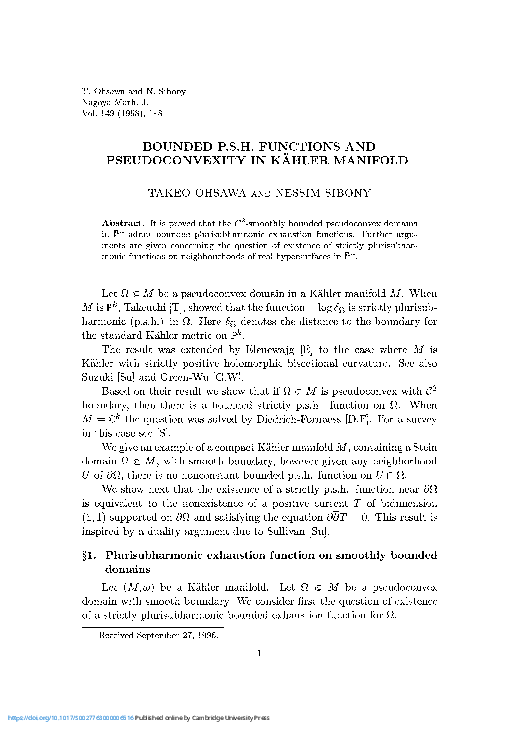 (PDF) Bounded p.s.h. functions and pseudoconvexity in Kähler manifold