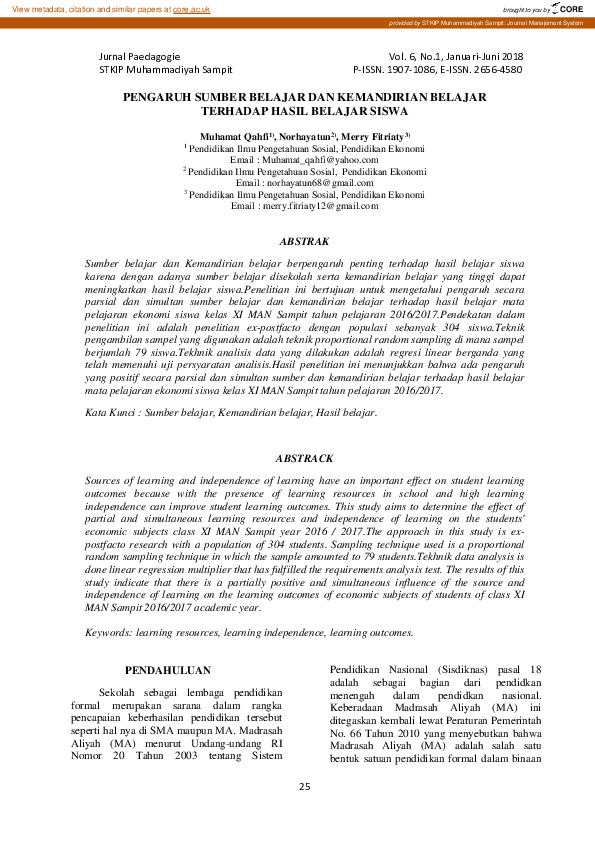 (PDF) Pengaruh Sumber Belajar Dan Kemandirian Belajar Terhadap Hasil Belajar Siswa
