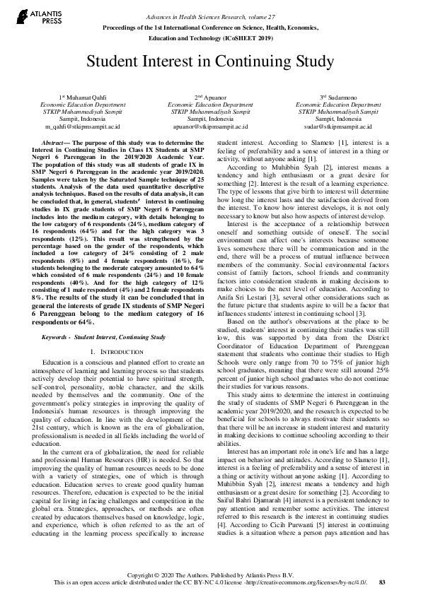 (PDF) Student Interest in Continuing Study