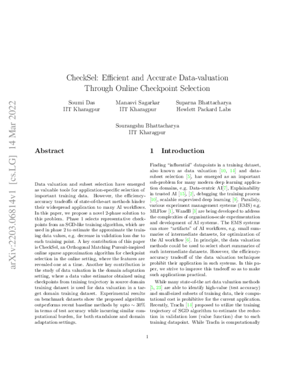 (PDF) CheckSel: Efficient and Accurate Data-valuation Through Online Checkpoint Selection ...