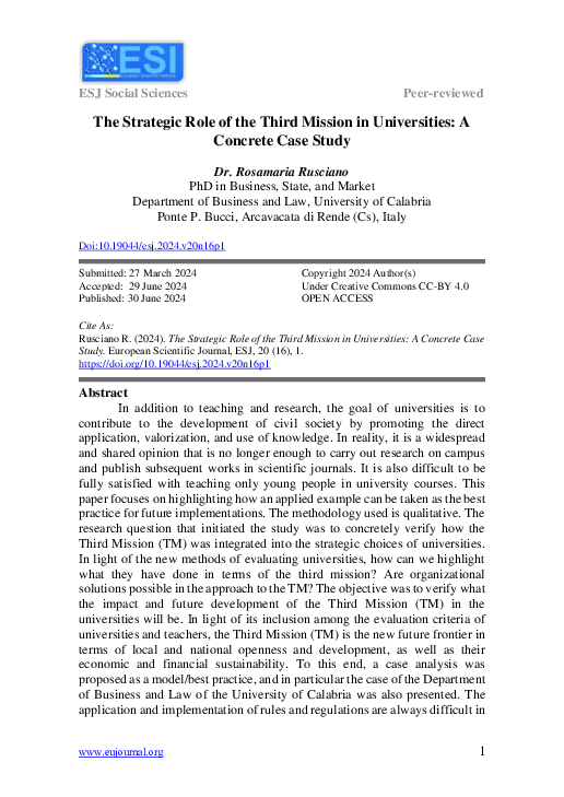 (PDF) The Strategic Role of the Third Mission in Universities: A ...