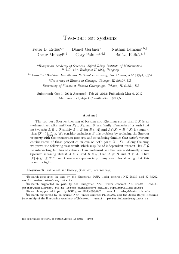 (PDF) Two-Part Set Systems