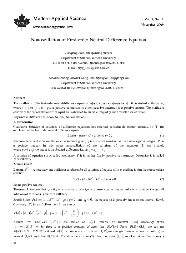 (PDF) Nonoscillation of First-order Neutral Difference Equation