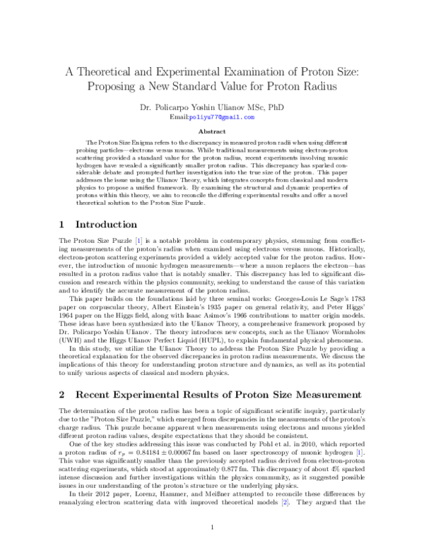 (PDF) A Theoretical and Experimental Examination of Proton Size ... (PDF) A Theoretical and Experimental Examination of Proton Size ...