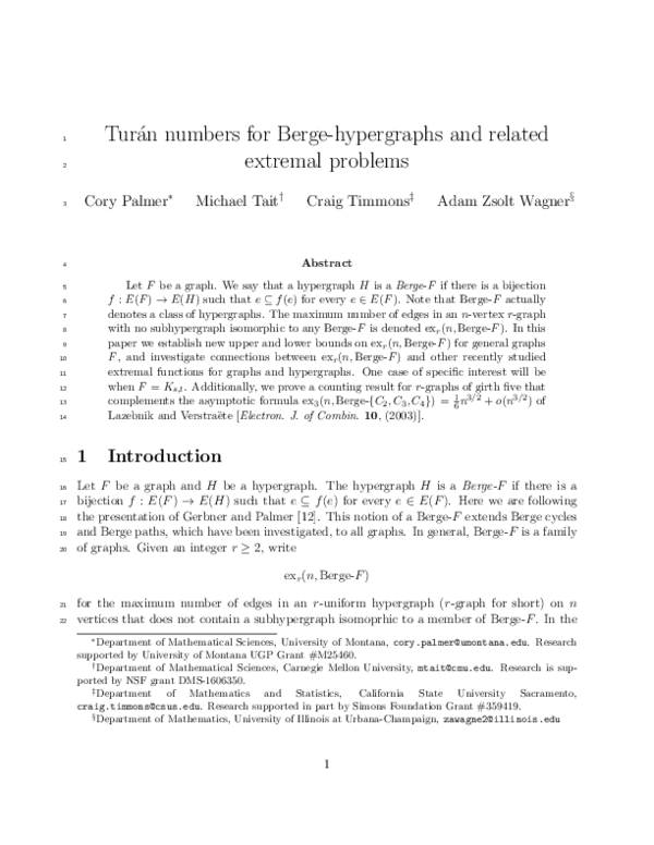 (PDF) Turán numbers for Berge-hypergraphs and related extremal problems