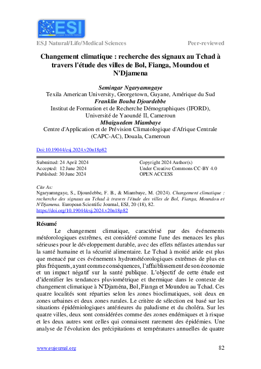 (PDF) Changement climatique : recherche des signaux au Tchad à travers ...