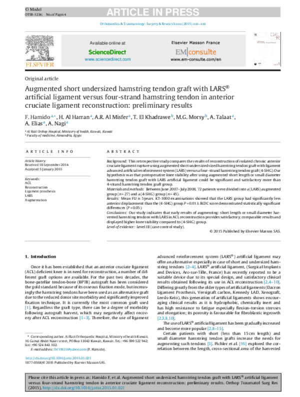(PDF) Augmented short undersized hamstring tendon graft with LARS ...