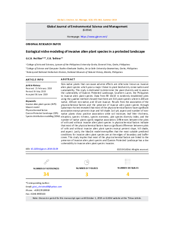 (PDF) Ecological niche modeling of invasive alien plant species in a protected landscape