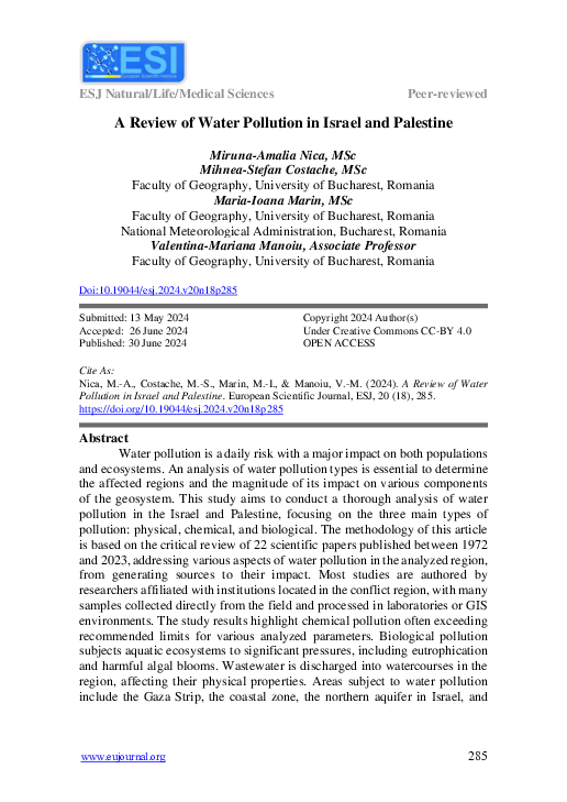 (PDF) A Review of Water Pollution in Israel and Palestine