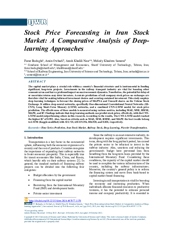 (PDF) Stock Price Forecasting in Iran Stock Market: A Comparative Analysis of Deeplearning ...