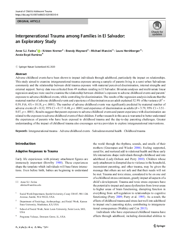 (PDF) Intergenerational Trauma among Families in El Salvador: an ...