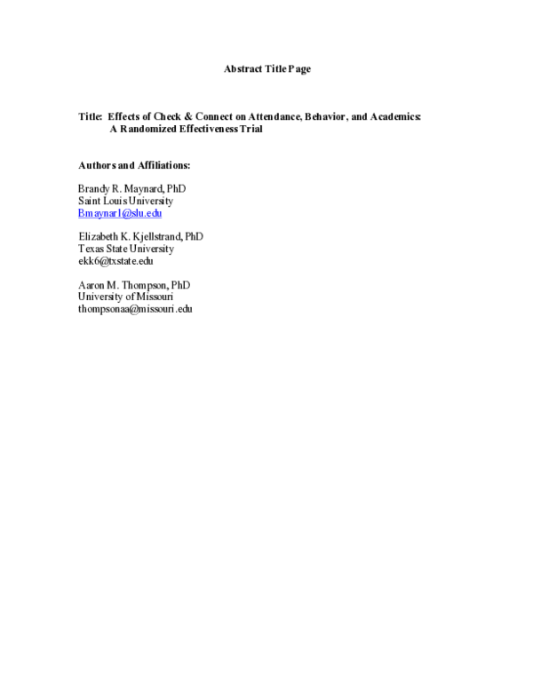 (PDF) Effects of Check & Connect On Attendance, Behavior, and Academics ...