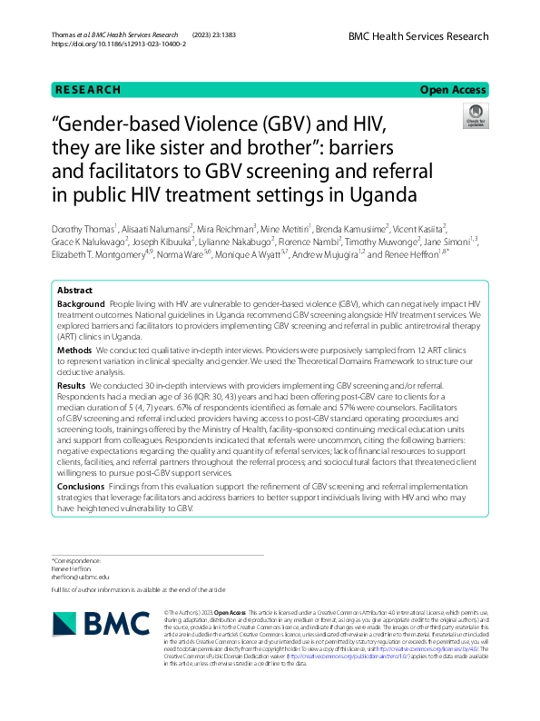 (PDF) “Gender-based Violence (GBV) and HIV, they are like sister and ...