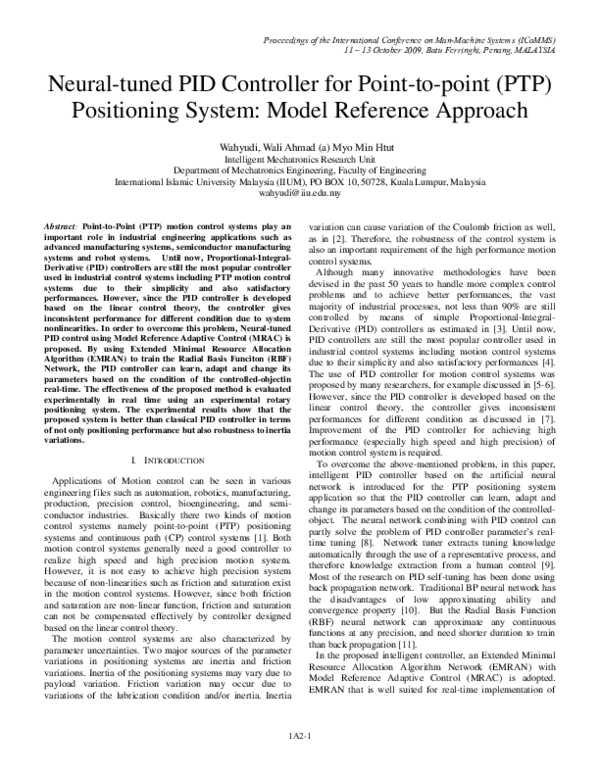 (PDF) Neural-tuned PID controller for Point-to-point (PTP) positioning system: Model reference ...