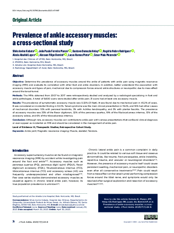 (PDF) Prevalence of ankle accessory muscles: a cross-sectional study