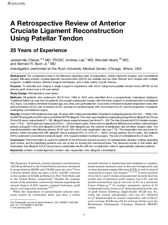 (PDF) A Retrospective Review of Anterior Cruciate Ligament ...