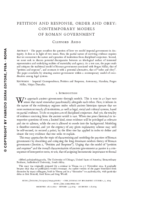 (PDF) Petition and response, order and obey: contemporary models of ...