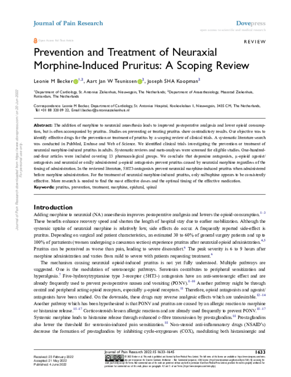 (PDF) Prevention and Treatment of Neuraxial Morphine-Induced Pruritus ...