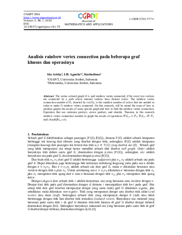 (PDF) Analisis Rainbow Vertex Connection pada Beberapa Graf Khusus dan ...