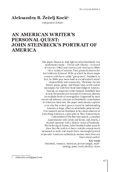 (PDF) An American Writer`s Personal Quest: John Steinbeck`s Portrait of ...