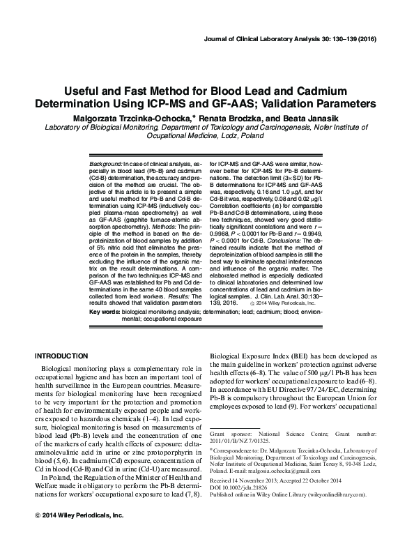 (PDF) Useful and Fast Method for Blood Lead and Cadmium Determination ...